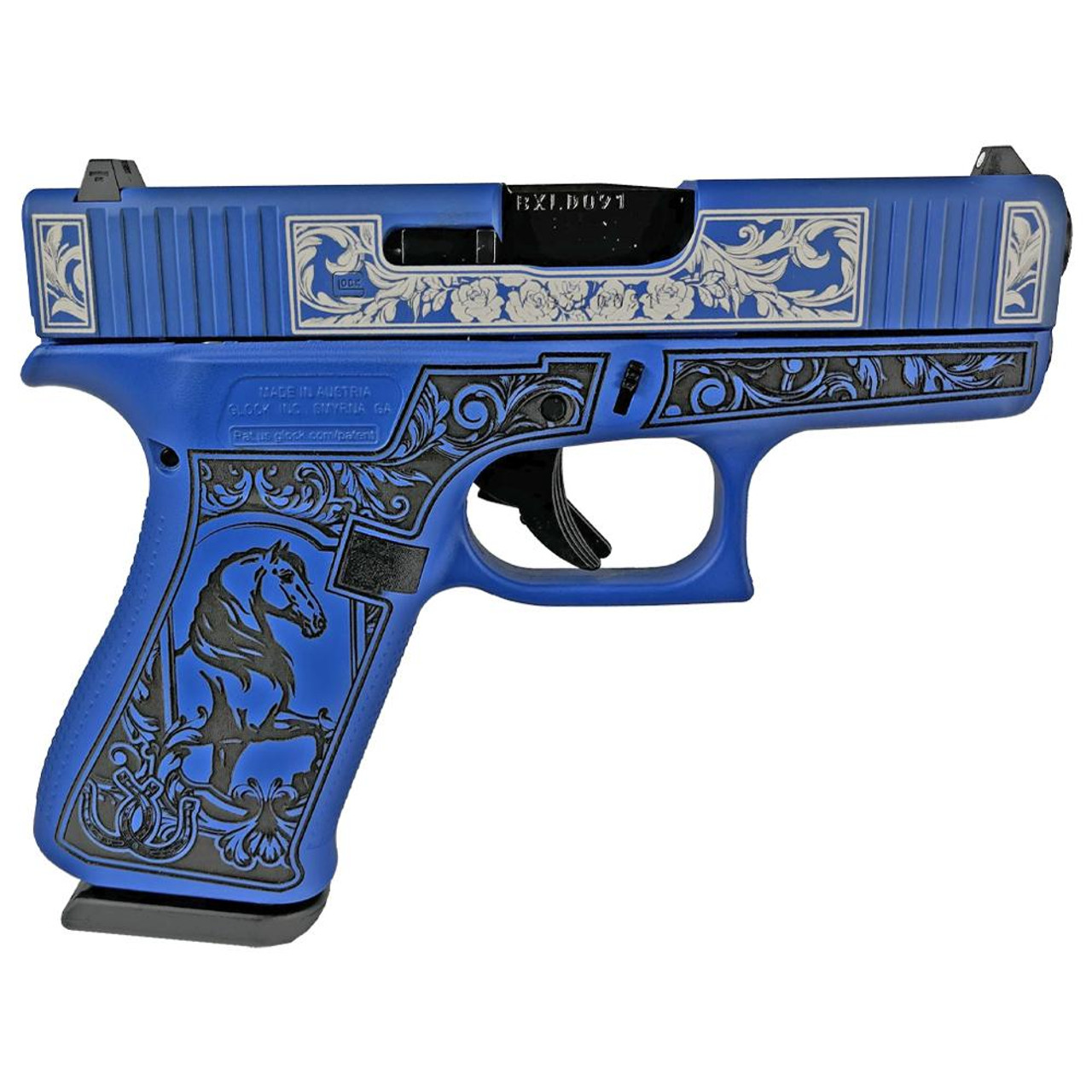 Glock 43x Custom "Glock & Horses Blue" 9mm, 3.41" Barrel, 10rd - Multi ...